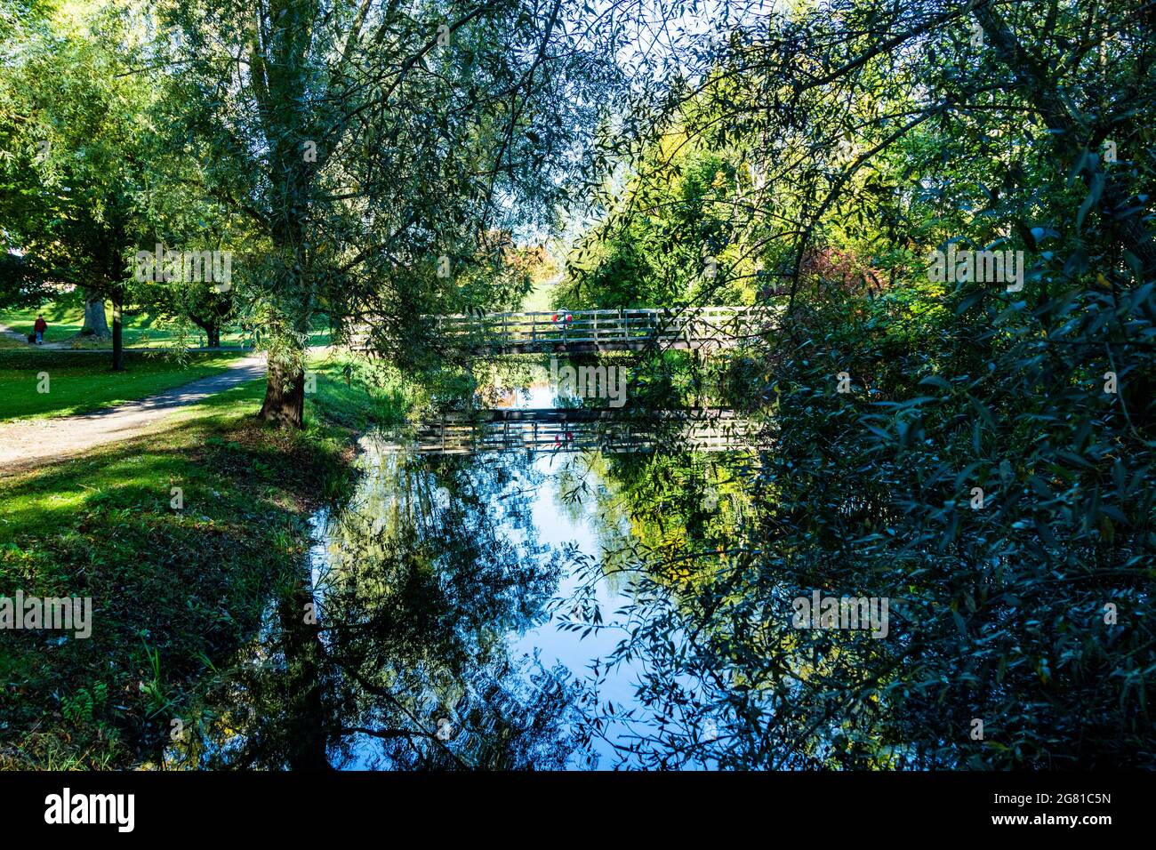 Beautiful landscape view of a bridge on a river surrounded by trees ...