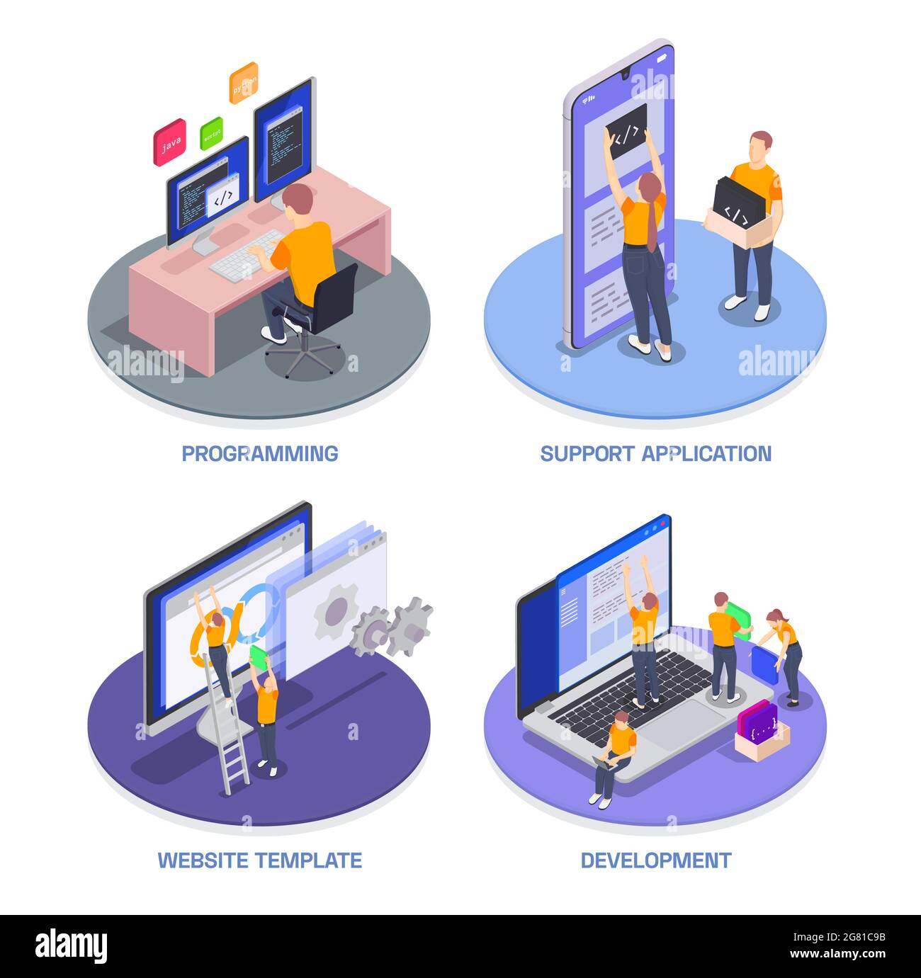 Isolated programming coding development isometric icon set with ...