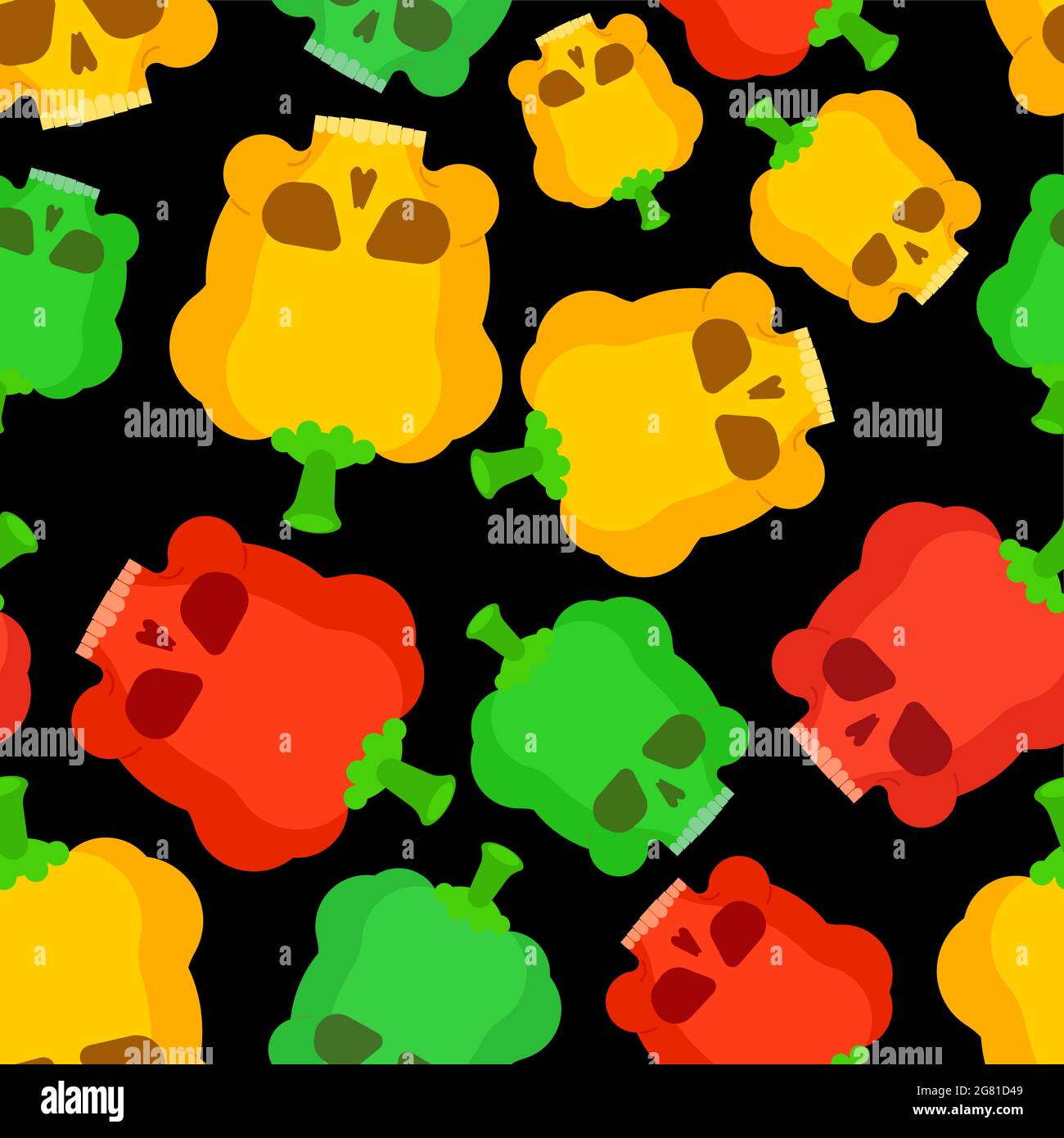 Skull Bell pepper pattern seamless. Deadly scary vegetable background ...