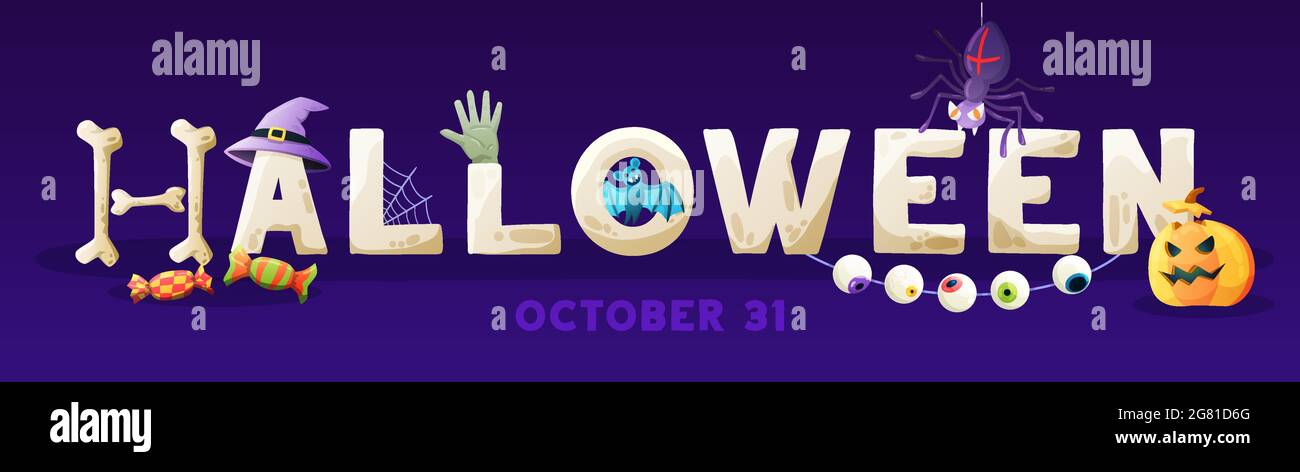 Halloween spooky scary dark night background header with bones pumpkins ...