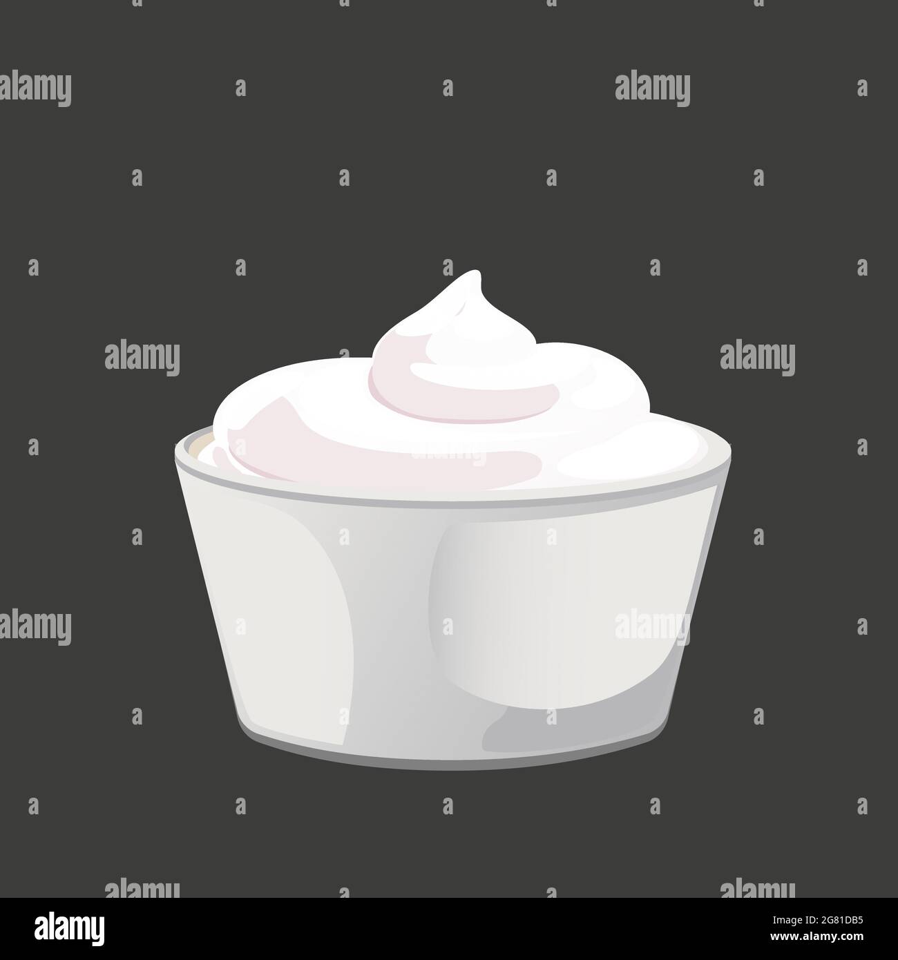 White sauce in bowl in cartoon style. Swirl condiment mousse in ...