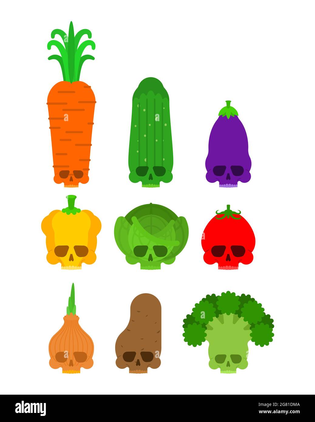 Skull vegetables set. Deadly scary vegetable vector illustration Stock ...