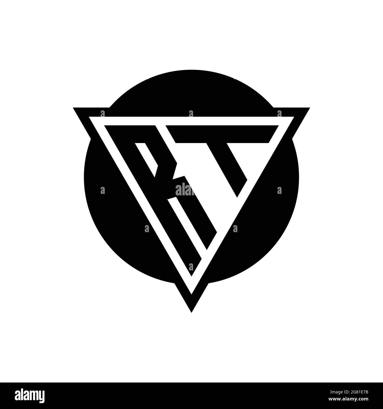 RT logo with negative space triangle and circle shape design template isolated on white ...