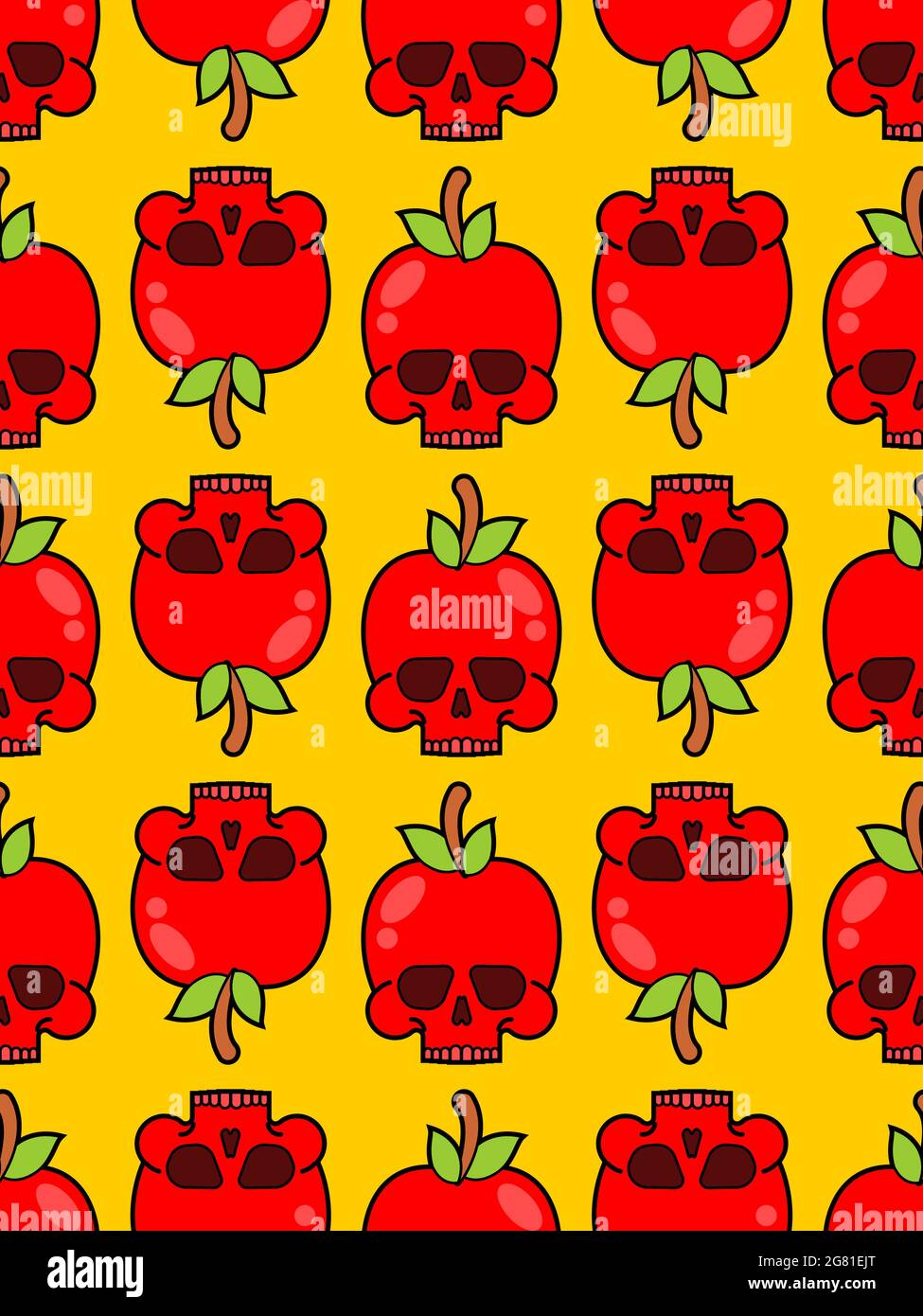 Skull apple pattern seamless. skeleton Deadly scary fruit background ...