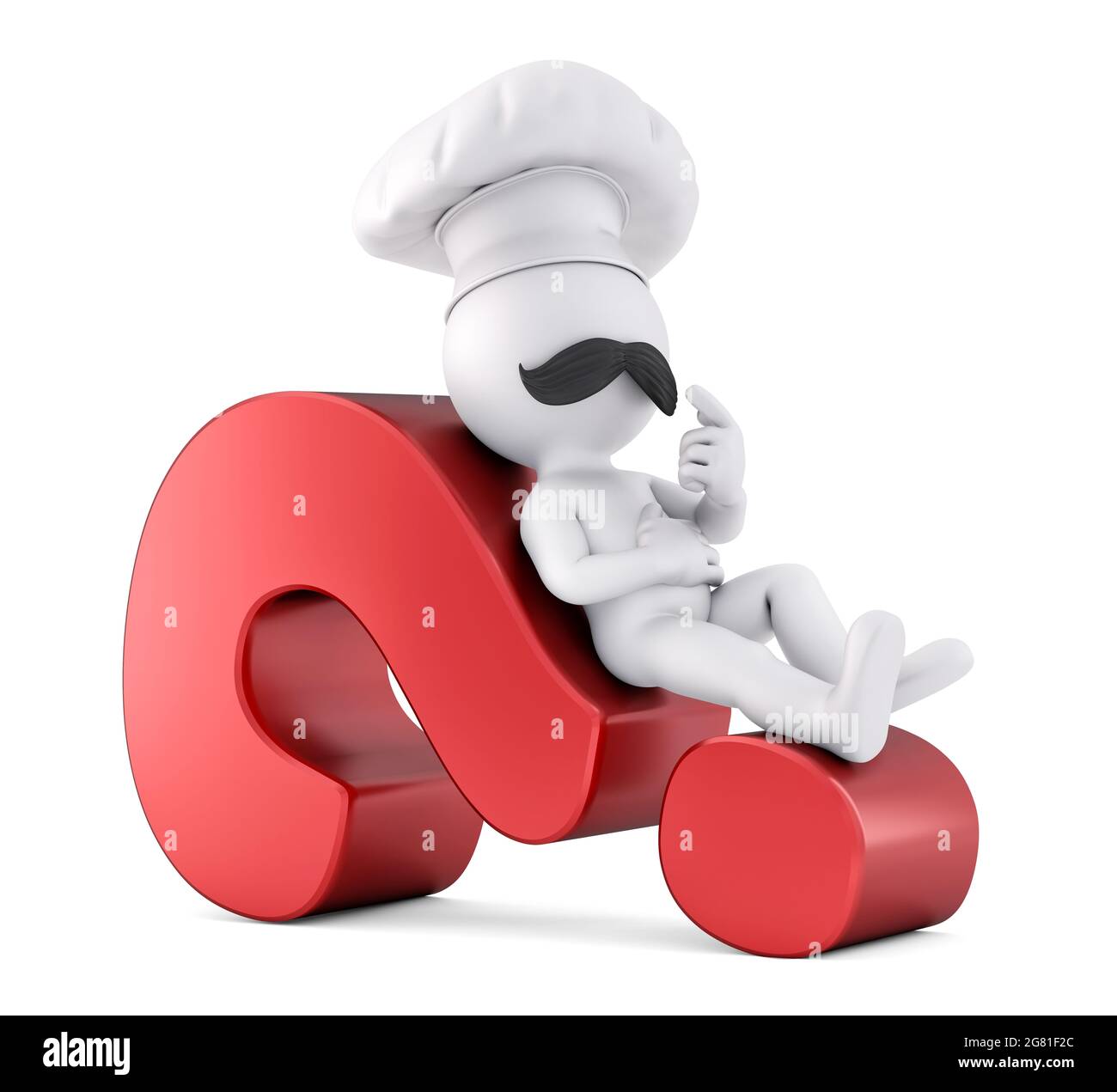Chef laying on a red question mark. 3D illustration. Isolated Stock ...