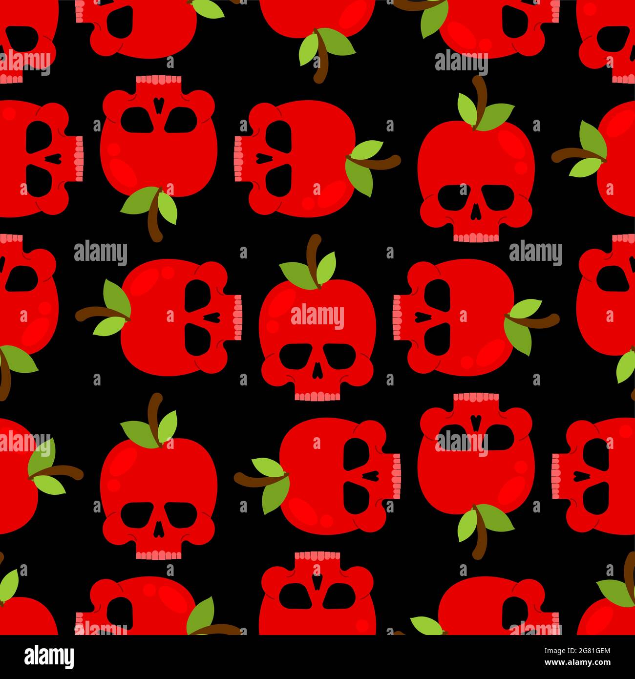 Skull apple pattern seamless. skeleton Deadly scary fruit background ...