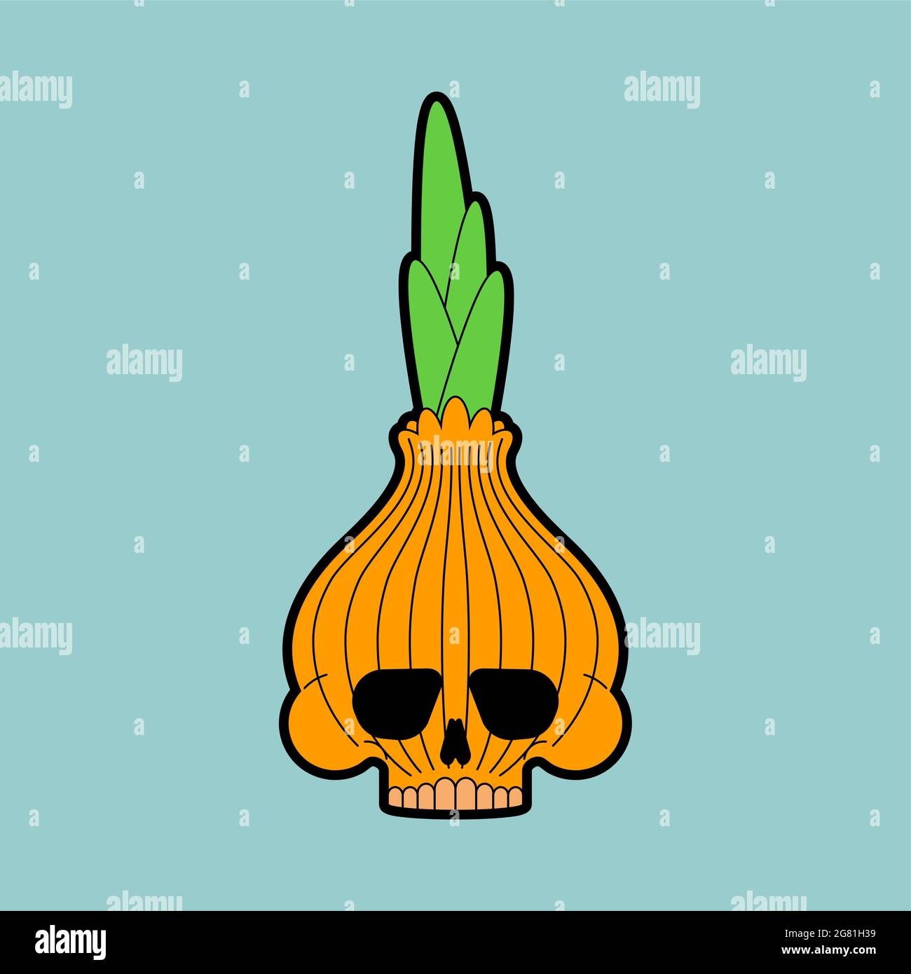 Skull onion isolated. Bulb onions skeleton. Deadly scary vegetable ...