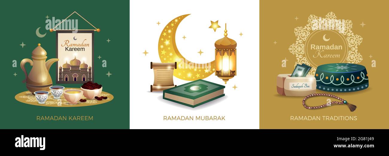 Ramadan design concept set of three colored compositions with ...