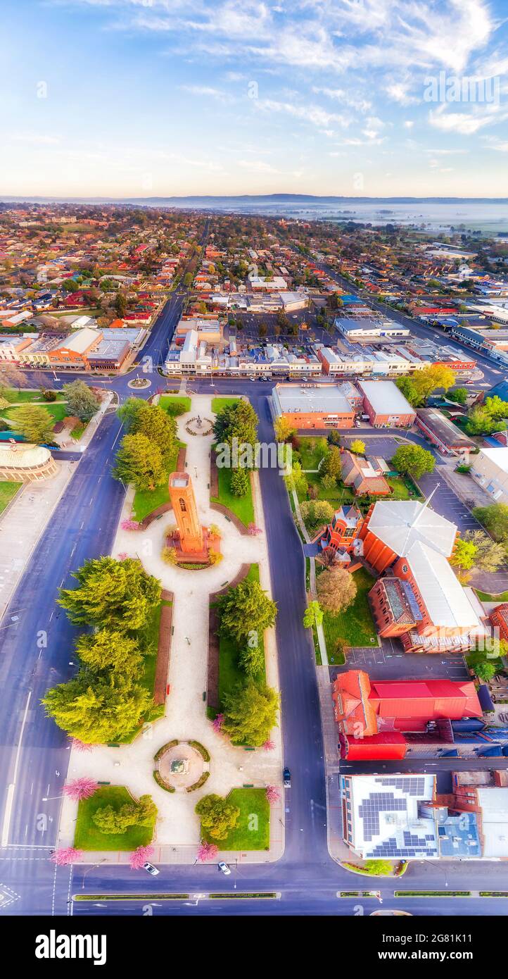 Machattie Park in Bathurst city downtown - vertical aerial panorama ...
