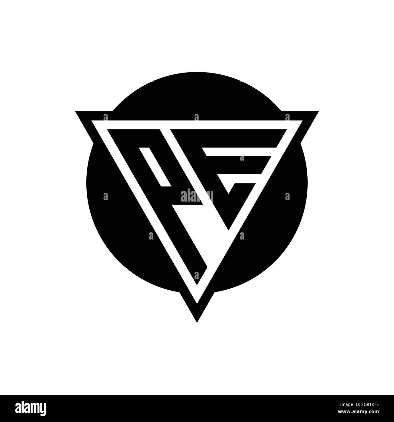 PE logo with negative space triangle and circle shape design template ...