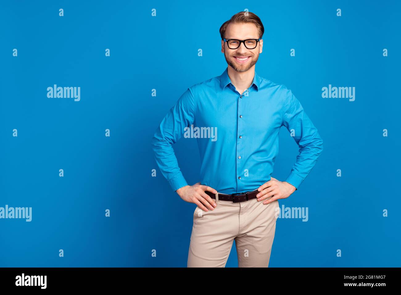 Photo of young business man happy positive smile confident stubble ...