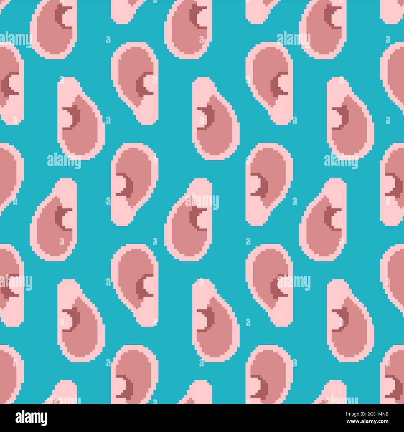 Human ear pixel art pattern seamless. 8 bit Part of body background ...