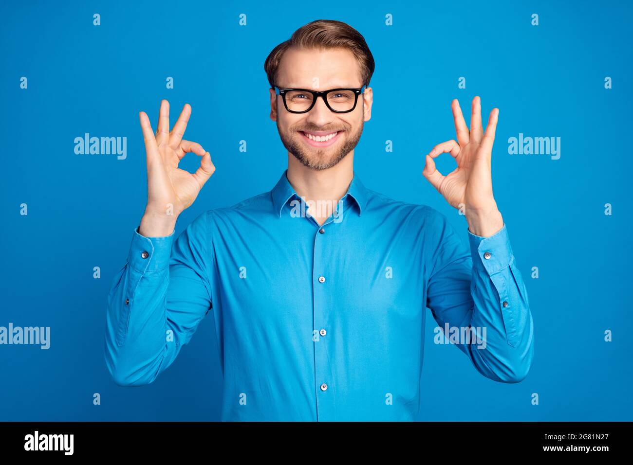 Photo of young cheerful man happy positive smile show okay perfect ...