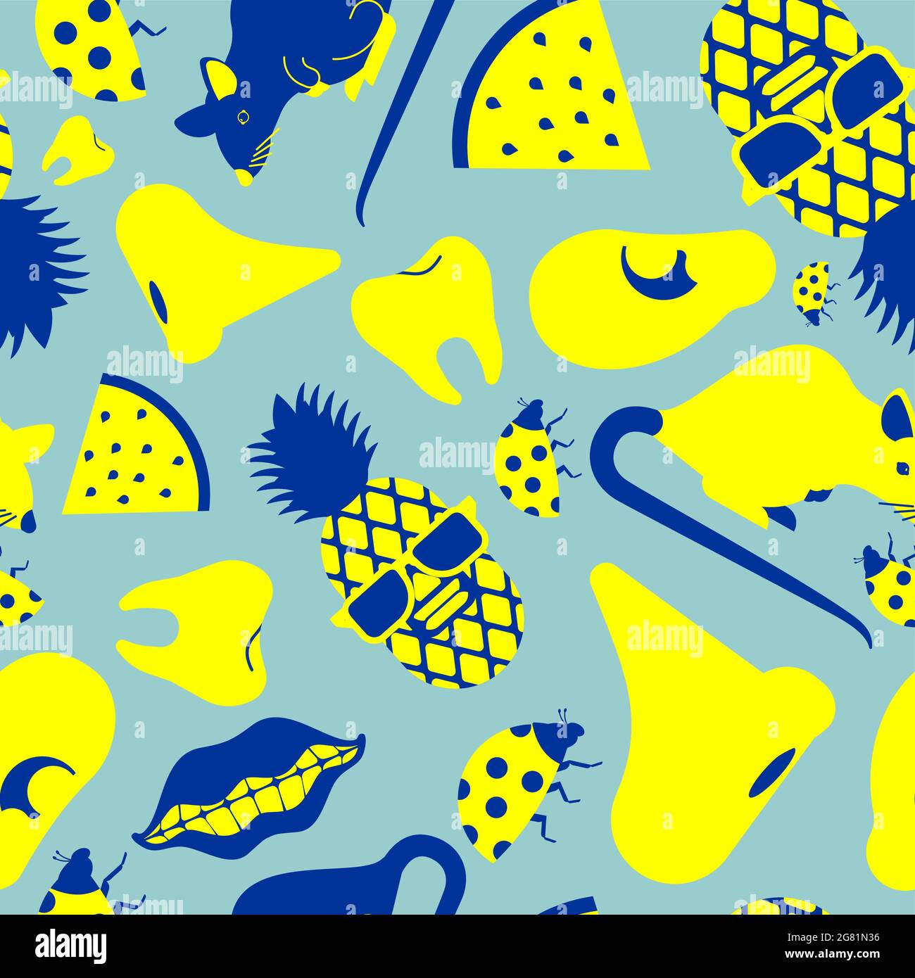 Trendy pattern seamless. Pineapple and ear. Nose and mouse. Summer ...