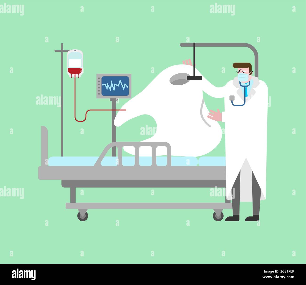 Tooth treatment and doctor. large Tooth rests on medical bed Stock ...