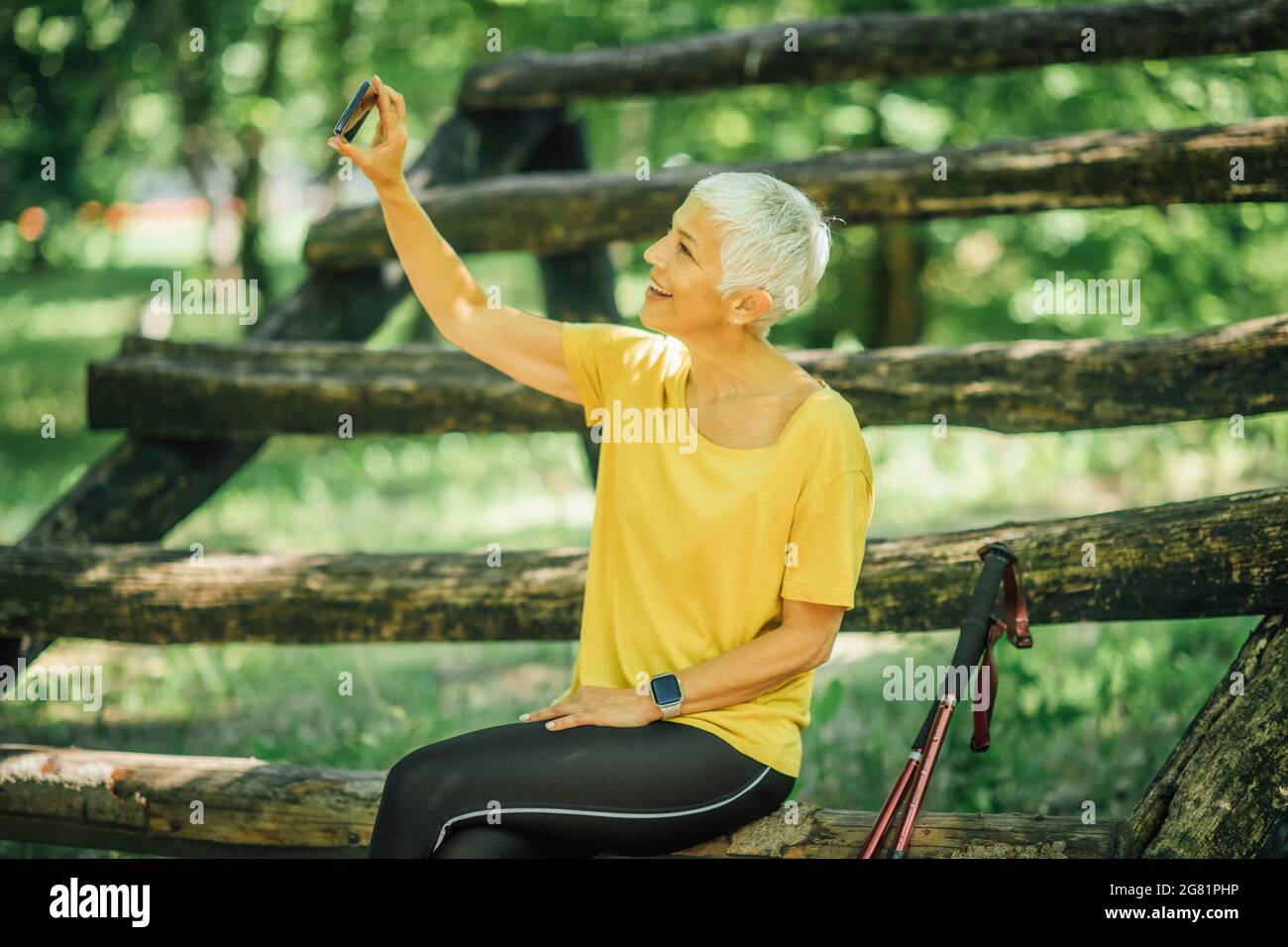 Mature woman enjoying break hi-res stock photography and images - Alamy