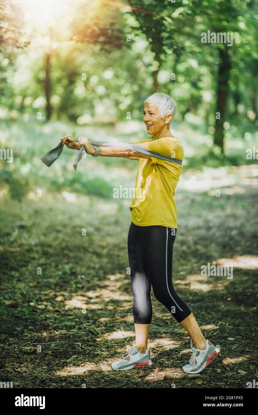 Resistance band walking exercise Stock Photo - Alamy