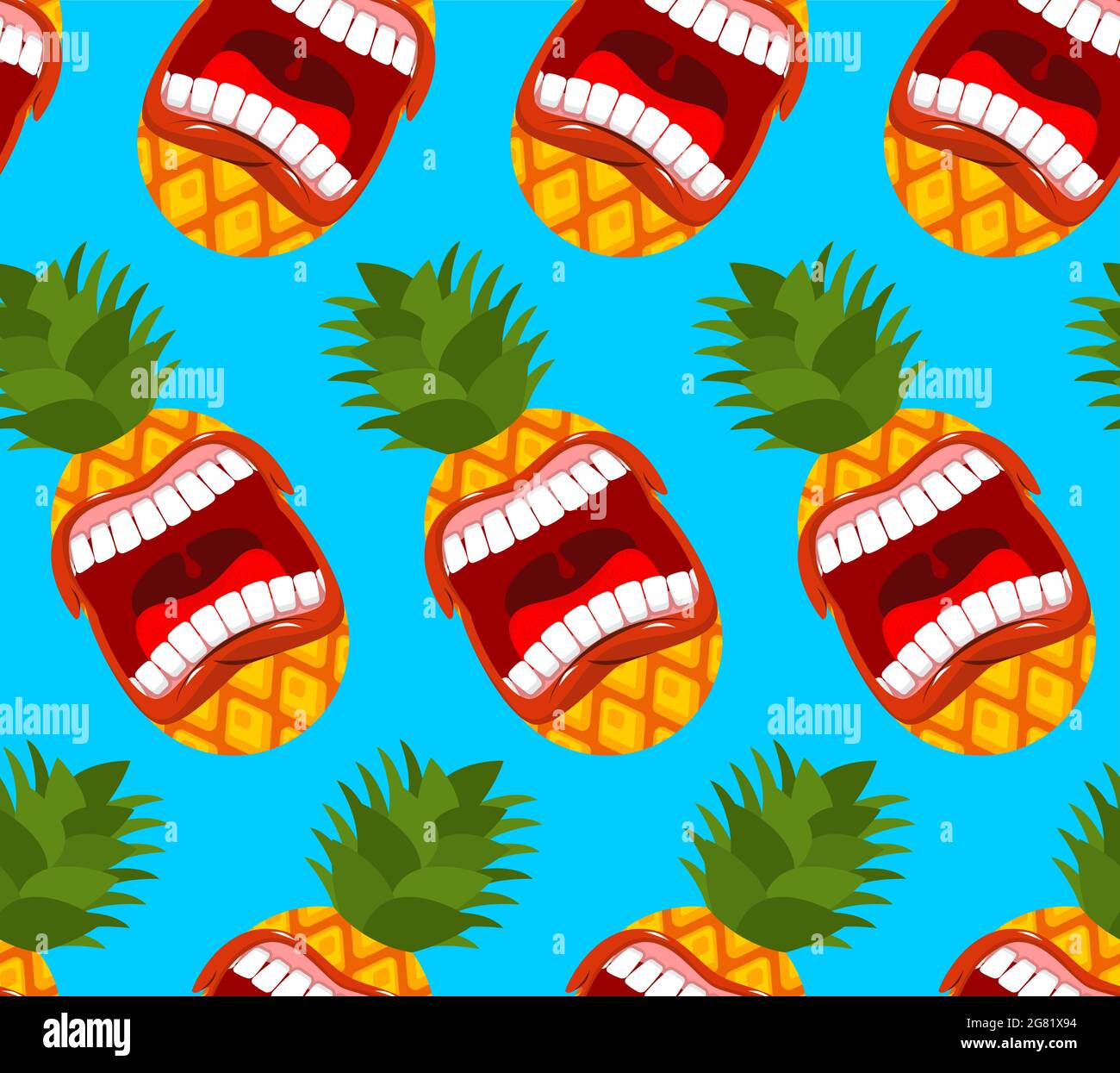 Angry pineapple screams pattern seamless. Evil fruit background Stock ...
