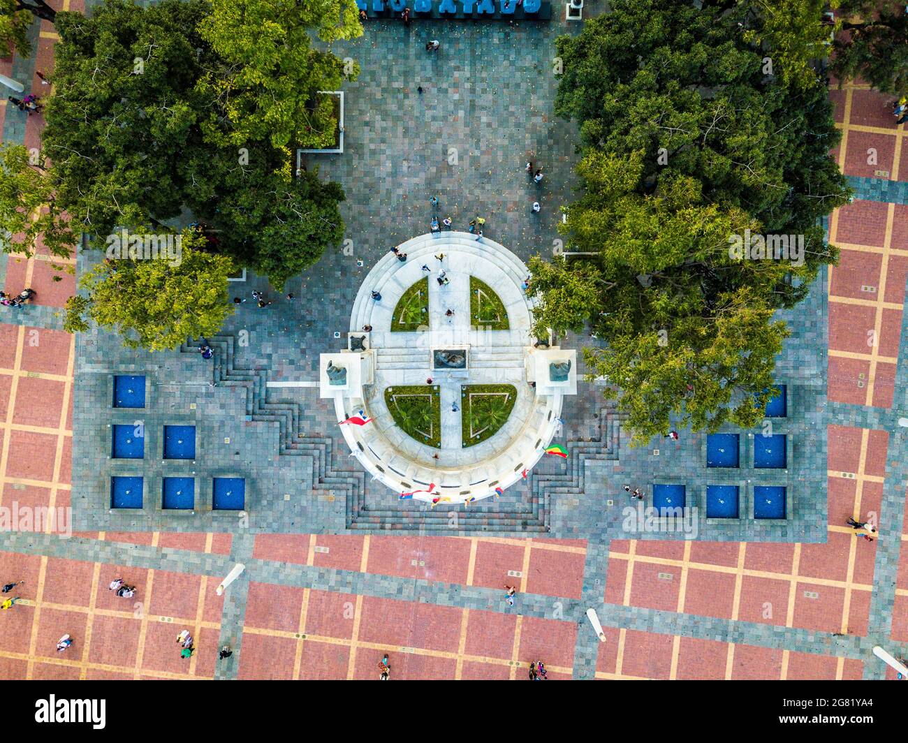 Top down aerial view of La Rotonda landmark in Malecon Simon Bolivar in ...