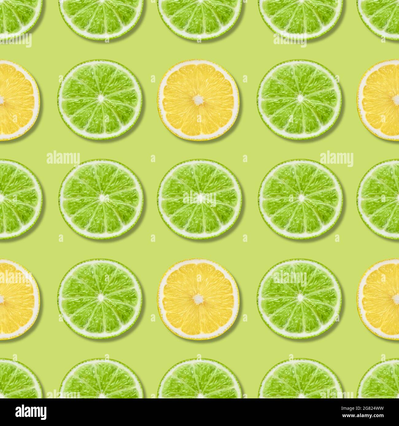 Seamless pattern with lime and lemon on a green background. Tropical ...