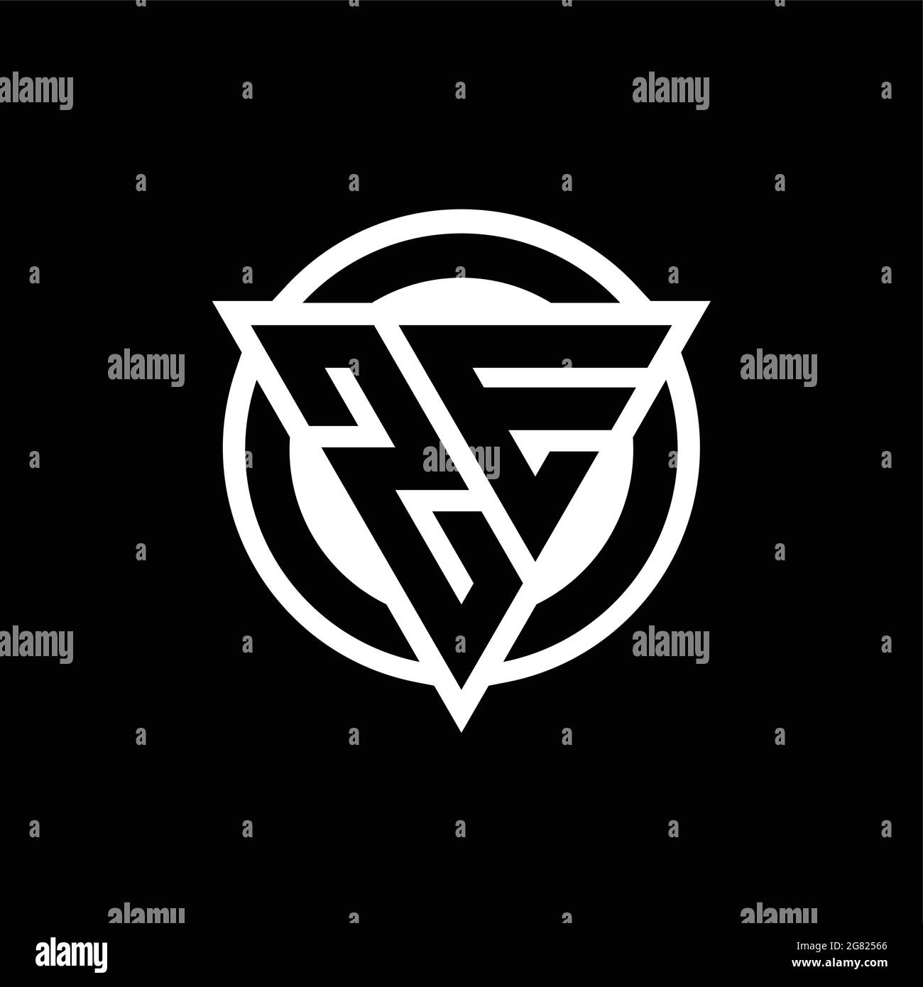 ZE logo with negative space triangle shape and circle rounded design template isolated on black ...