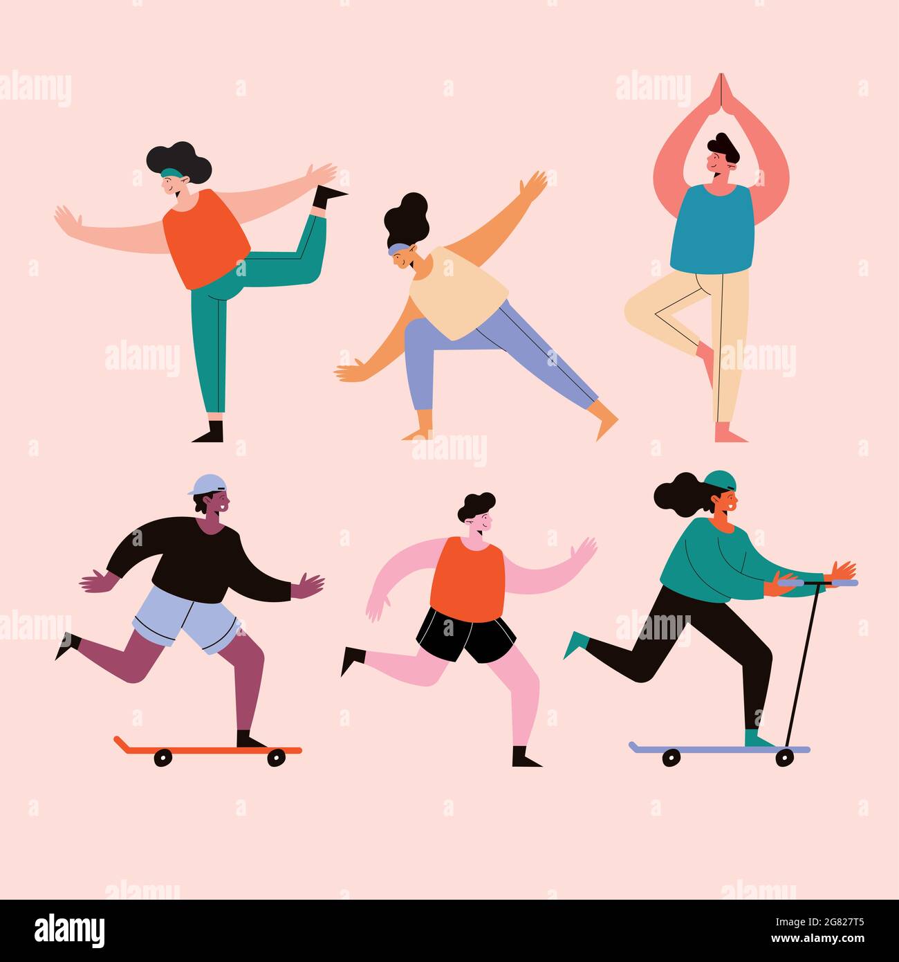 six persons practicing sports characters Stock Vector Image & Art - Alamy