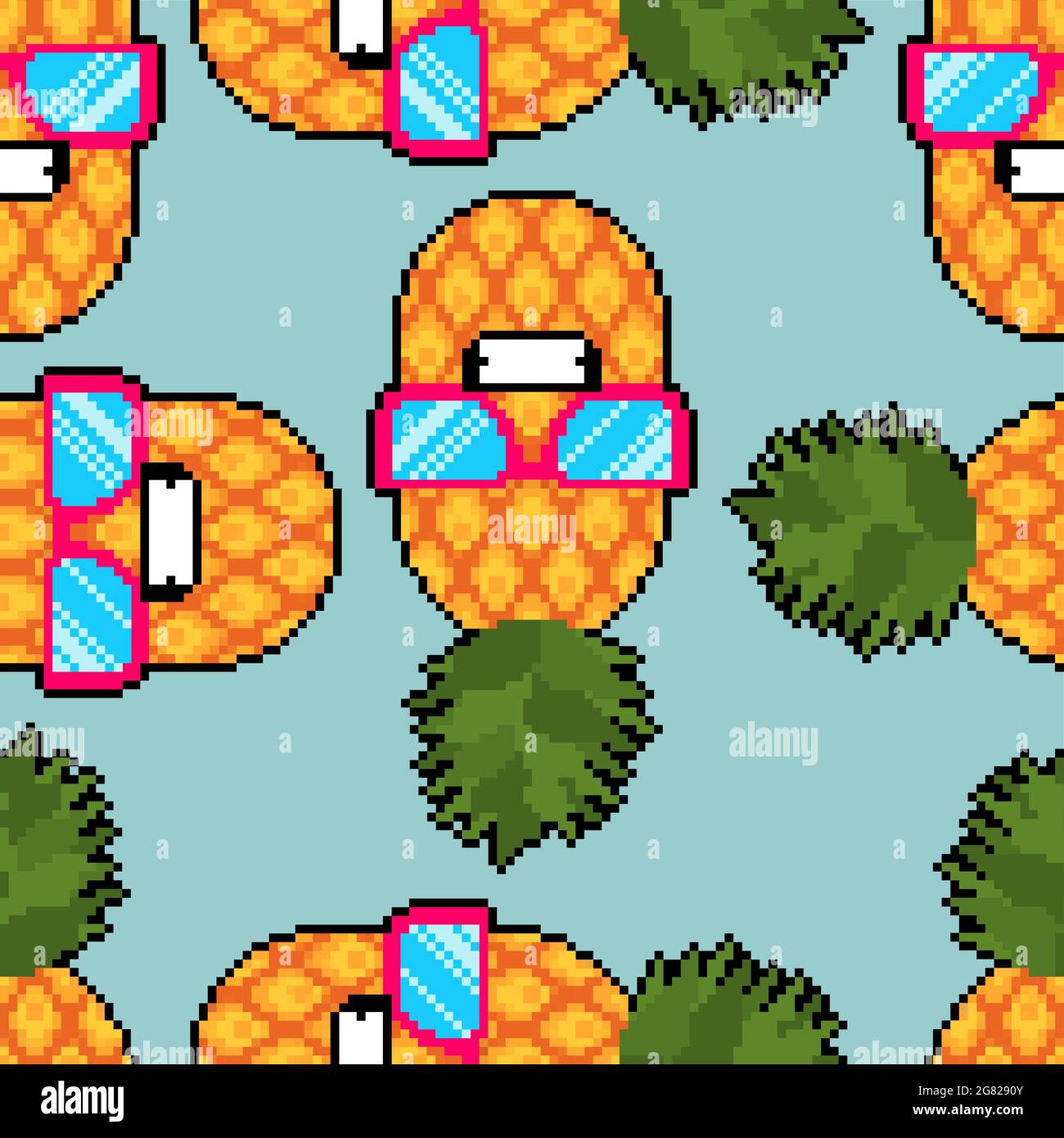 Pineapple cool with glasses pixel art pattern seamless. 8 bit ...
