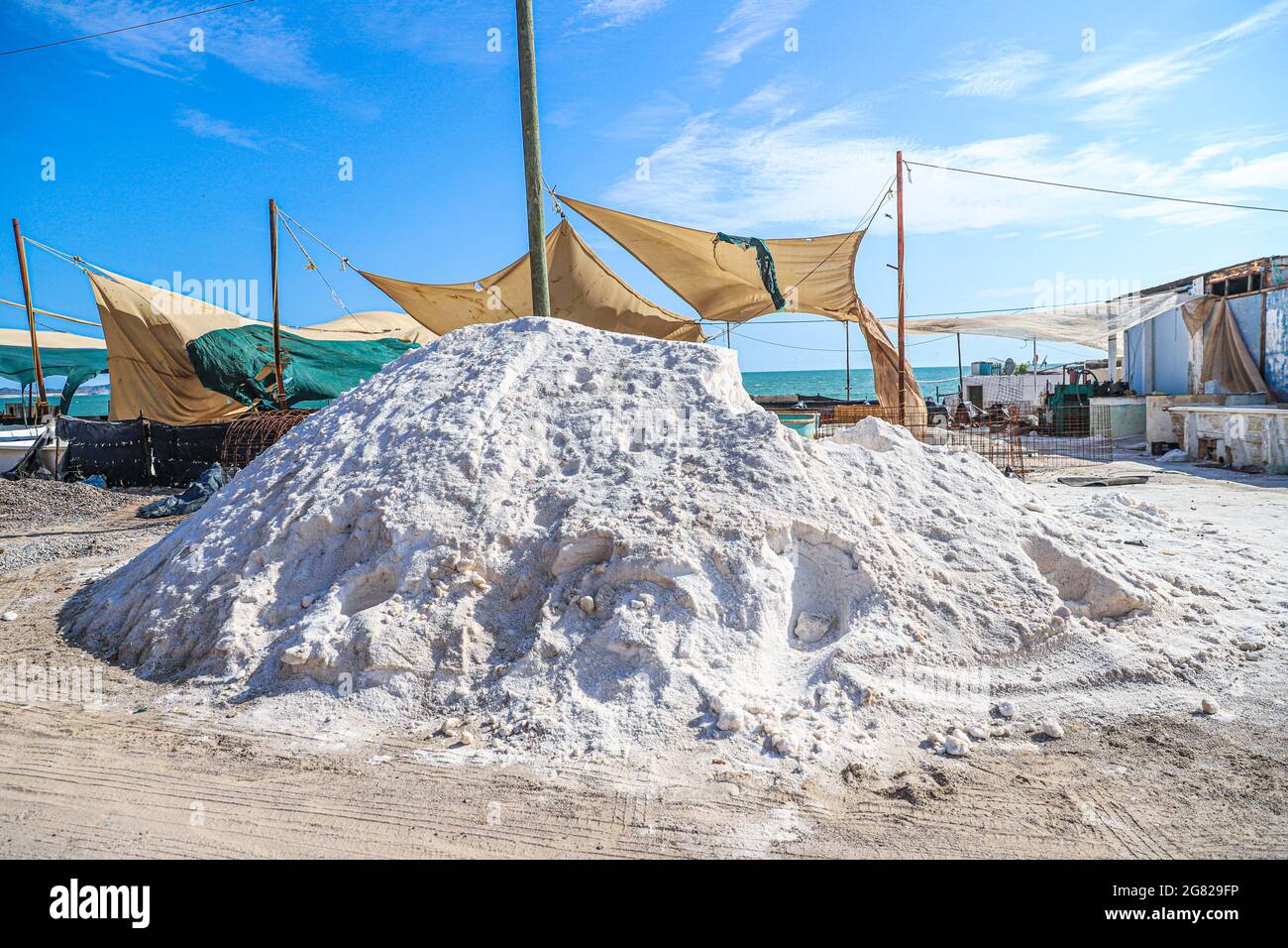 Mound of white salt, this salt was extracted from the sea in the Kino ...