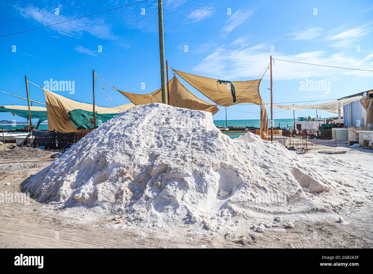 Mound of white salt, this salt was extracted from the sea in the Kino ...