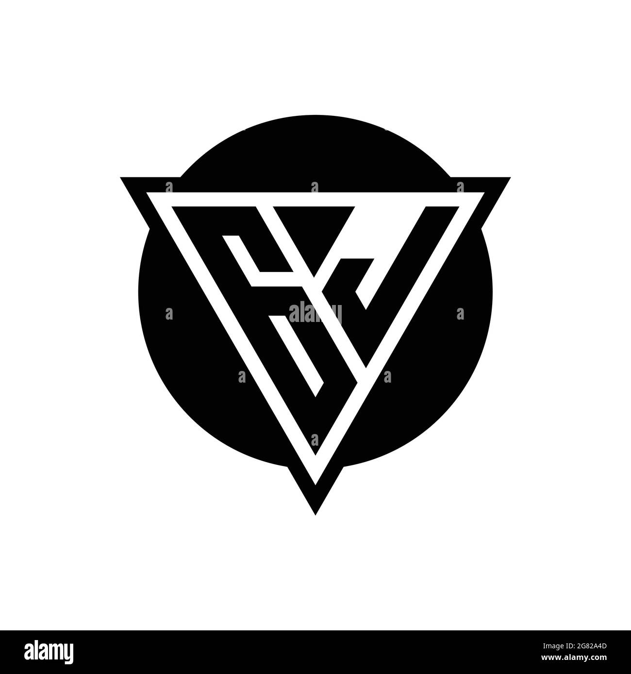GJ logo with negative space triangle and circle shape design template isolated on white ...