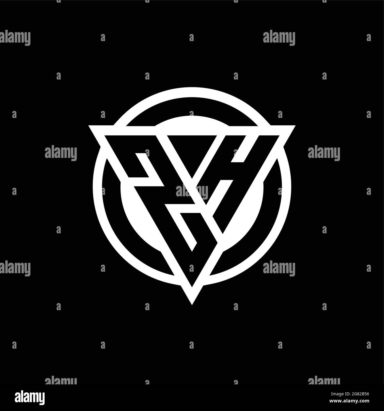 ZH logo with negative space triangle shape and circle rounded design template isolated on black ...