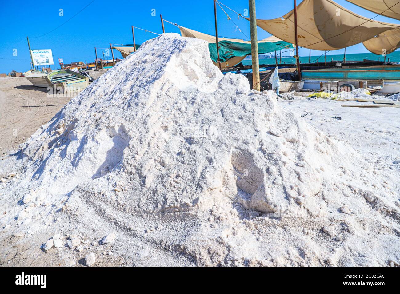 Mound of white salt, this salt was extracted from the sea in the Kino ...