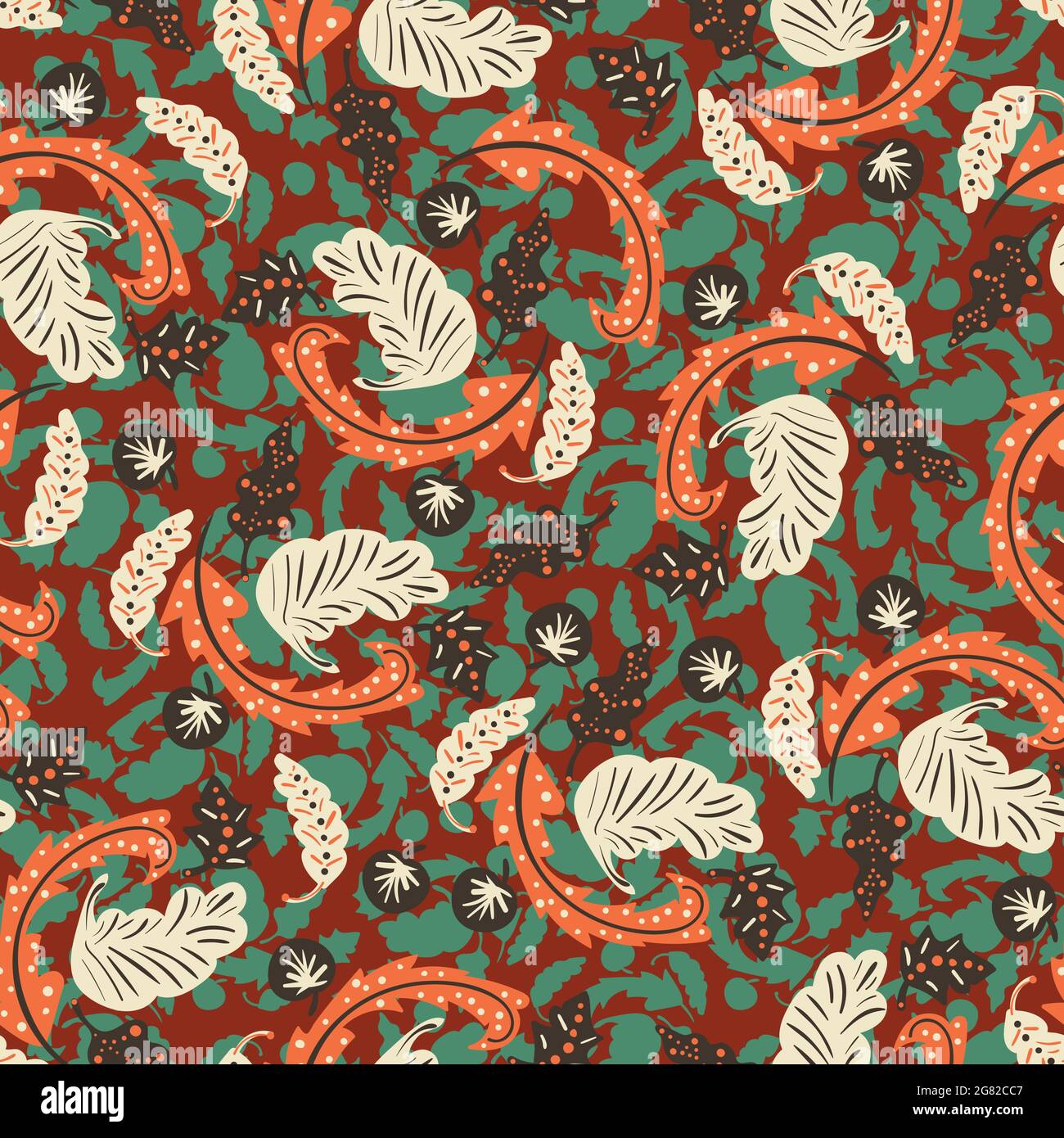 busy warm toned botanical seamless vector pattern Stock Vector Image ...