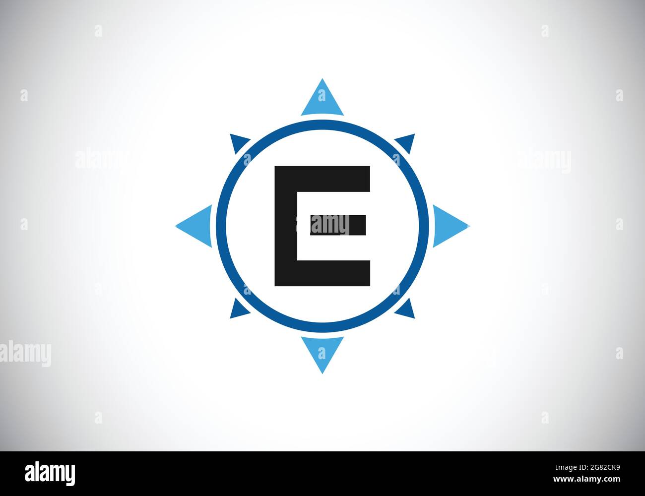 Initial E monogram letter alphabet in a compass. Font emblem. Compass ...