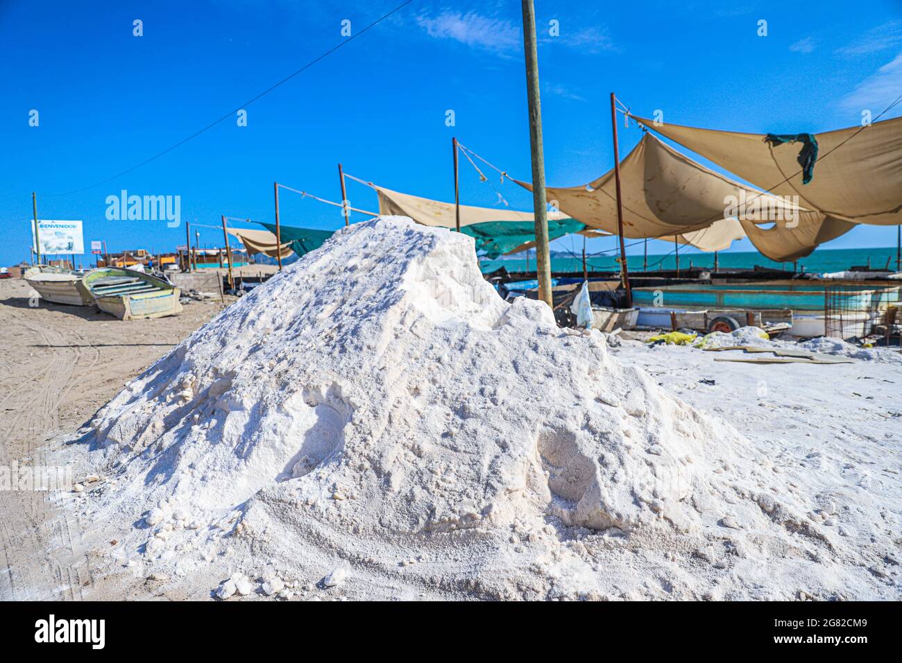 Mound of white salt, this salt was extracted from the sea in the Kino ...