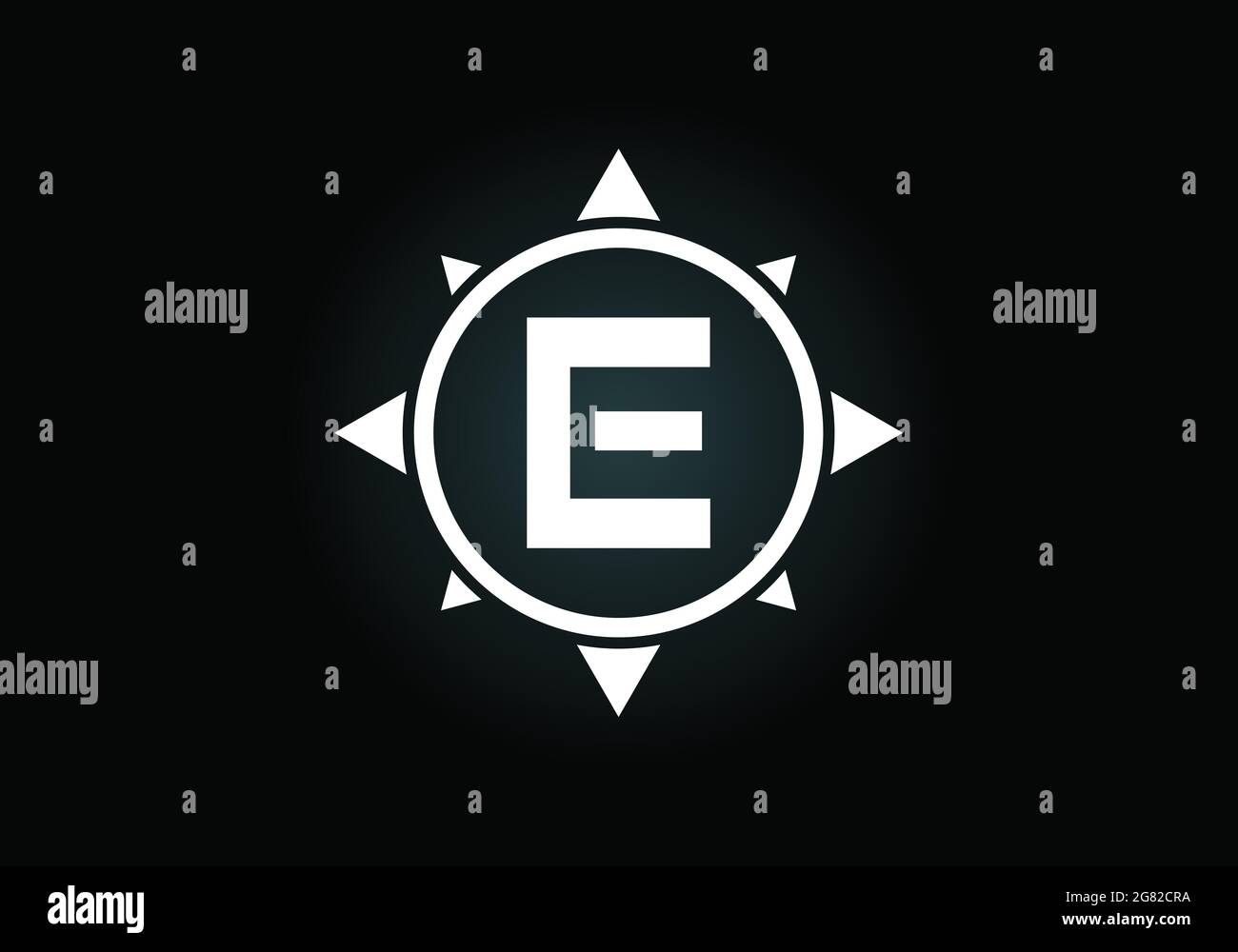 Initial E monogram letter alphabet in a compass. Font emblem. Compass ...
