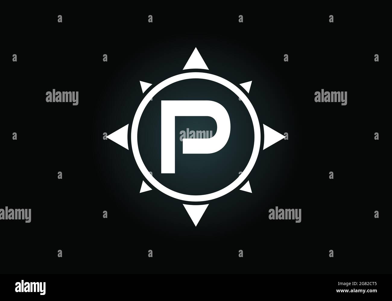 Initial P monogram letter alphabet in a compass. Font emblem. Compass ...