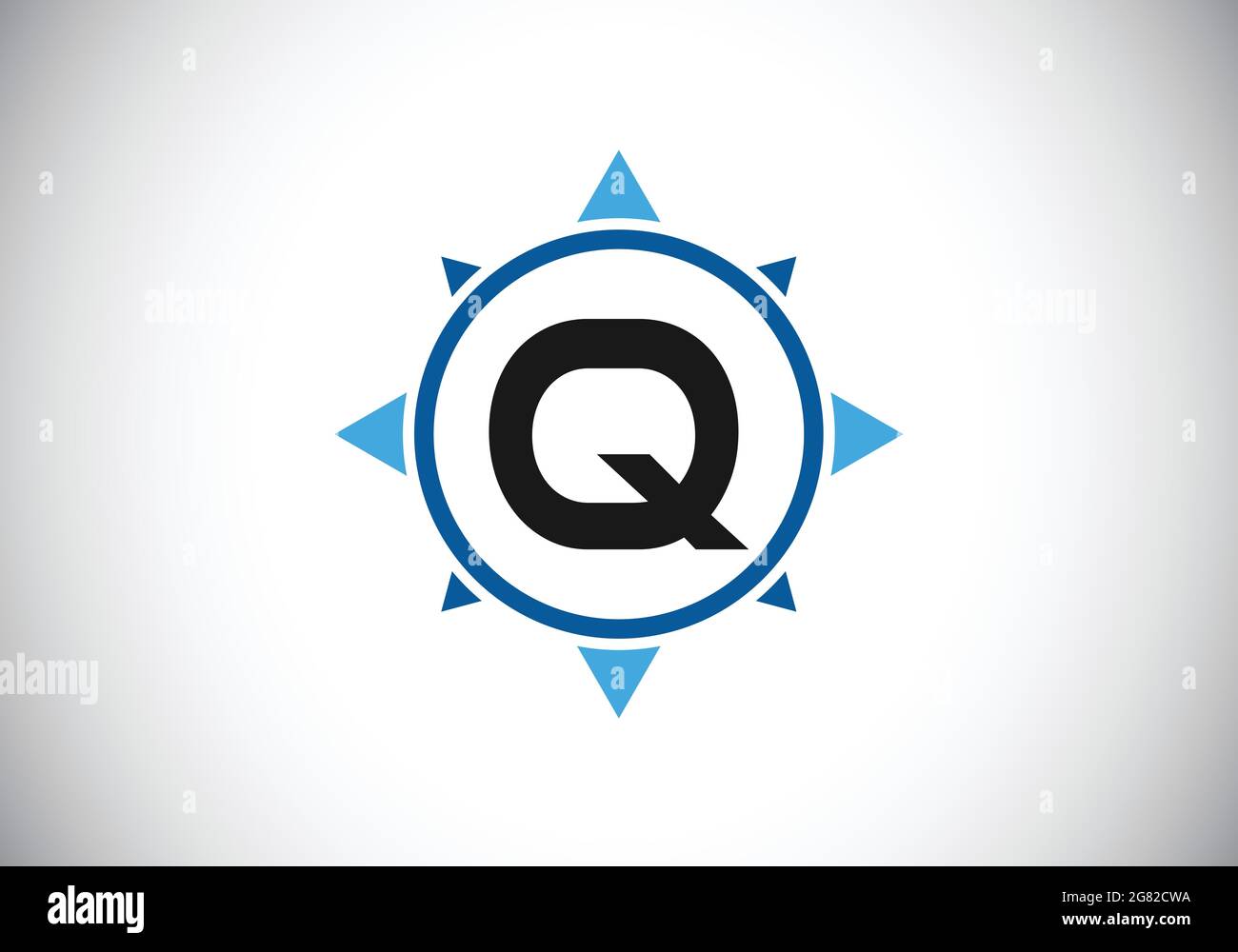 Initial Q monogram letter alphabet in a compass. Font emblem. Compass ...