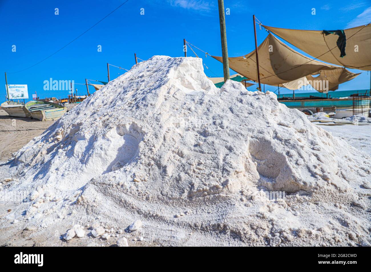 Mound of white salt, this salt was extracted from the sea in the Kino ...