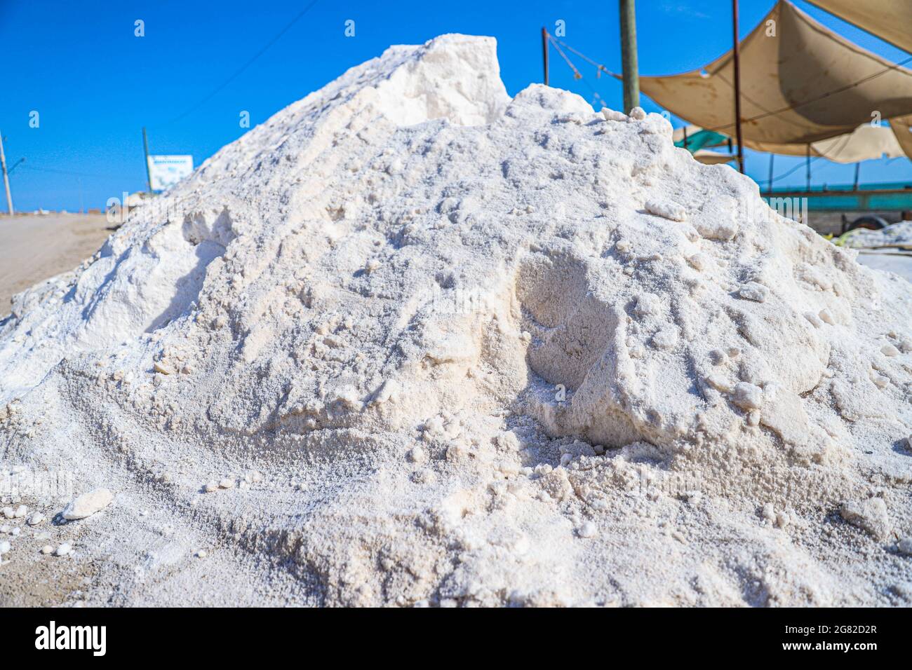 Mound of white salt, this salt was extracted from the sea in the Kino ...