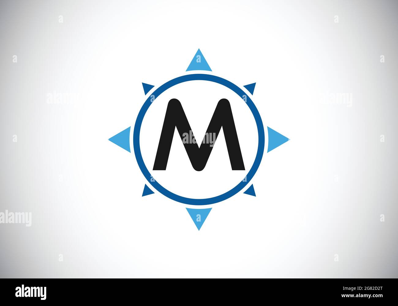 Initial M monogram letter alphabet in a compass. Font emblem. Compass ...