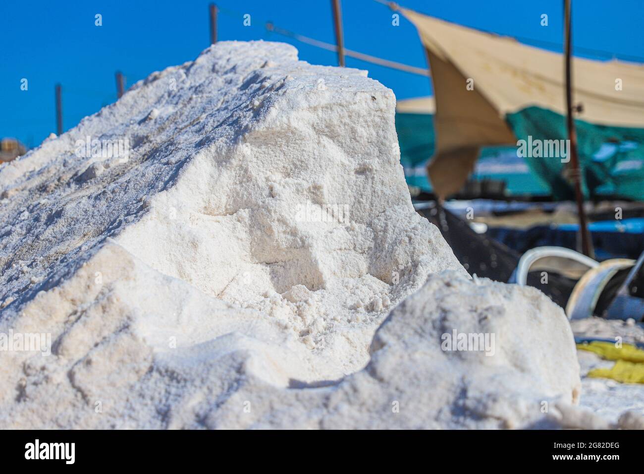 Mound of white salt, this salt was extracted from the sea in the Kino ...