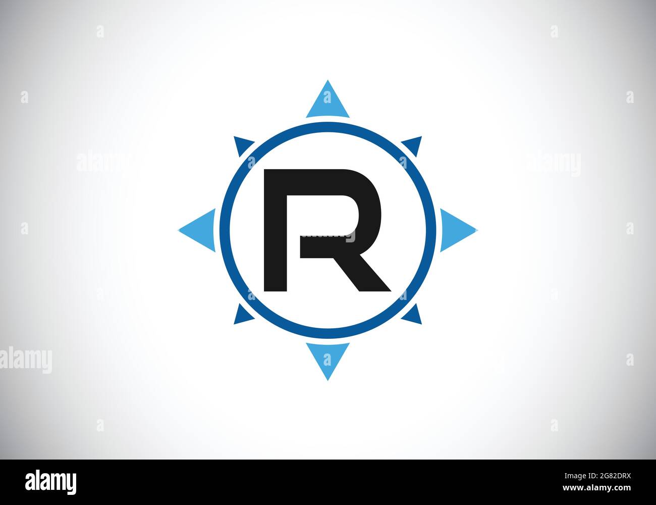 Initial R monogram letter alphabet in a compass. Font emblem. Compass ...