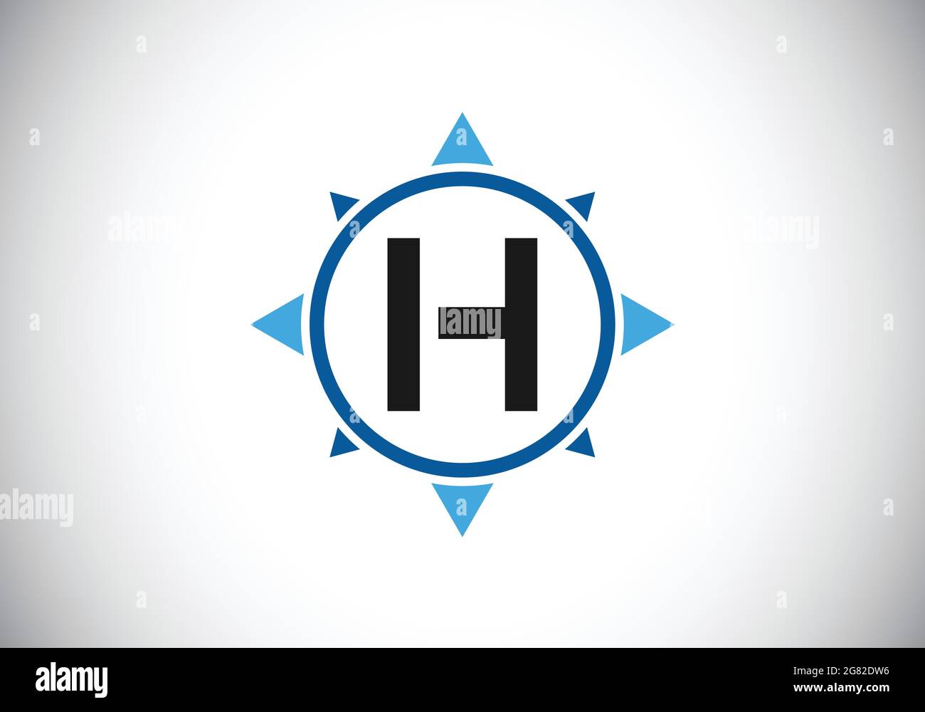 Initial H monogram letter alphabet in a compass. Font emblem. Compass ...