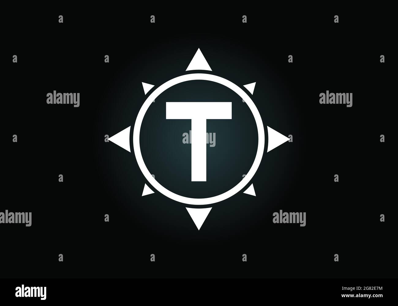 Initial T monogram letter alphabet in a compass. Font emblem. Compass ...