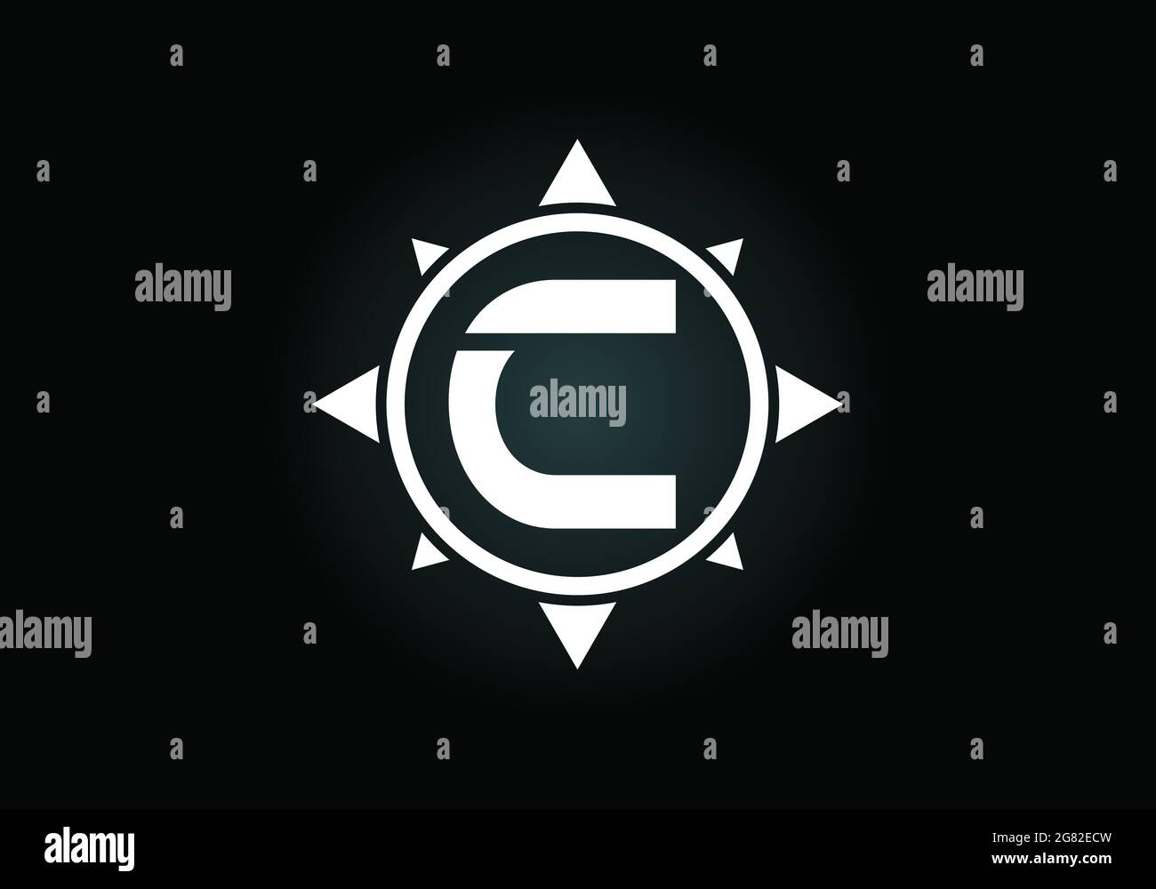 Initial C monogram letter alphabet in a compass. Font emblem. Compass ...