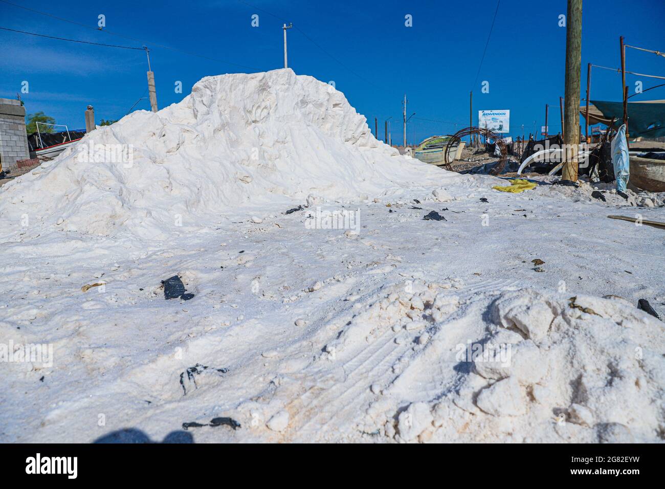 Mound of white salt, this salt was extracted from the sea in the Kino ...