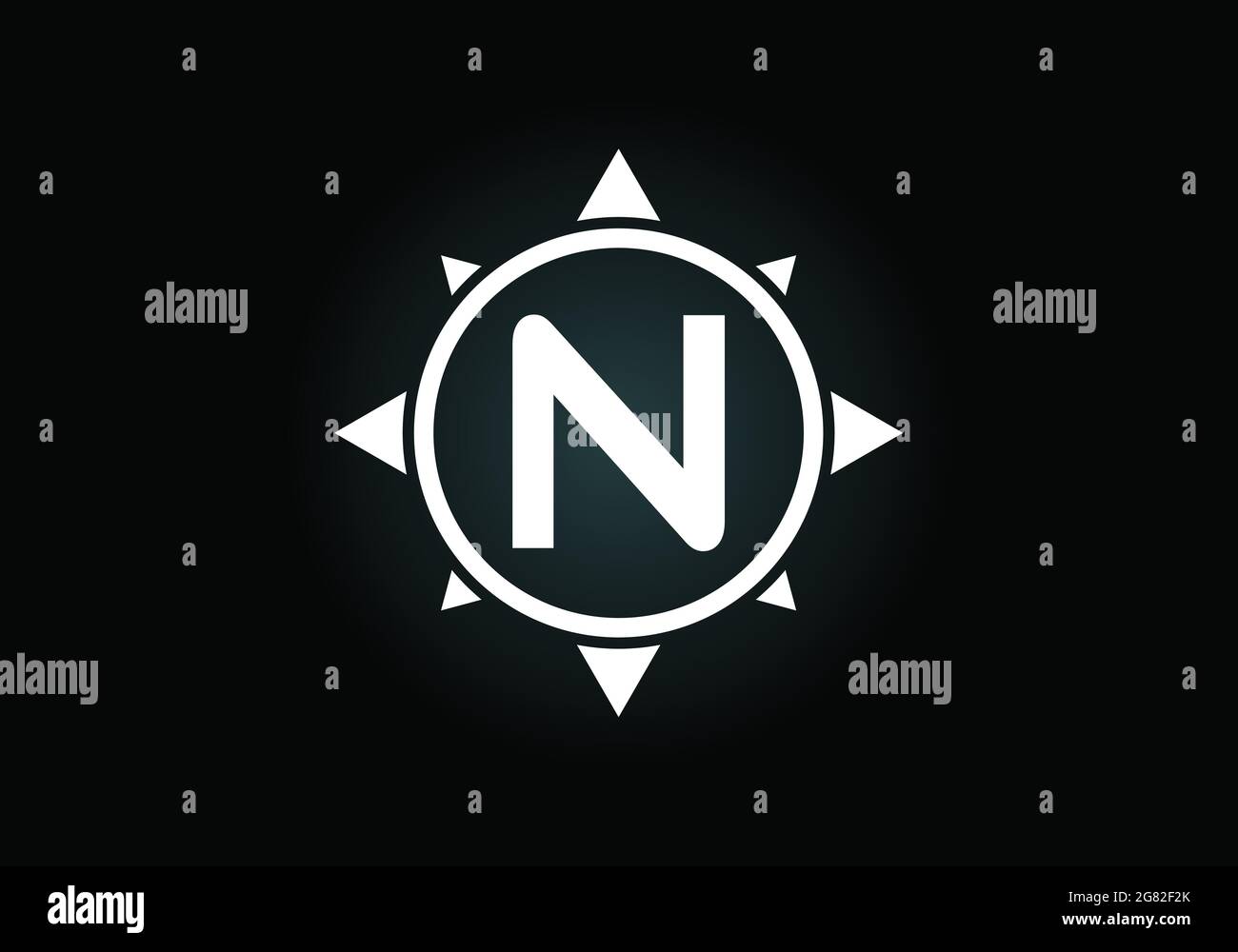 Initial N monogram letter alphabet in a compass. Font emblem. Compass ...