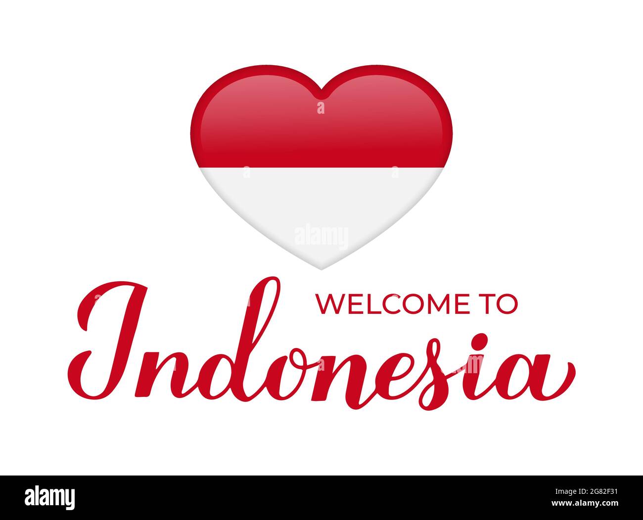 Welcome to Indonesia lettering with national flag in heart shape ...