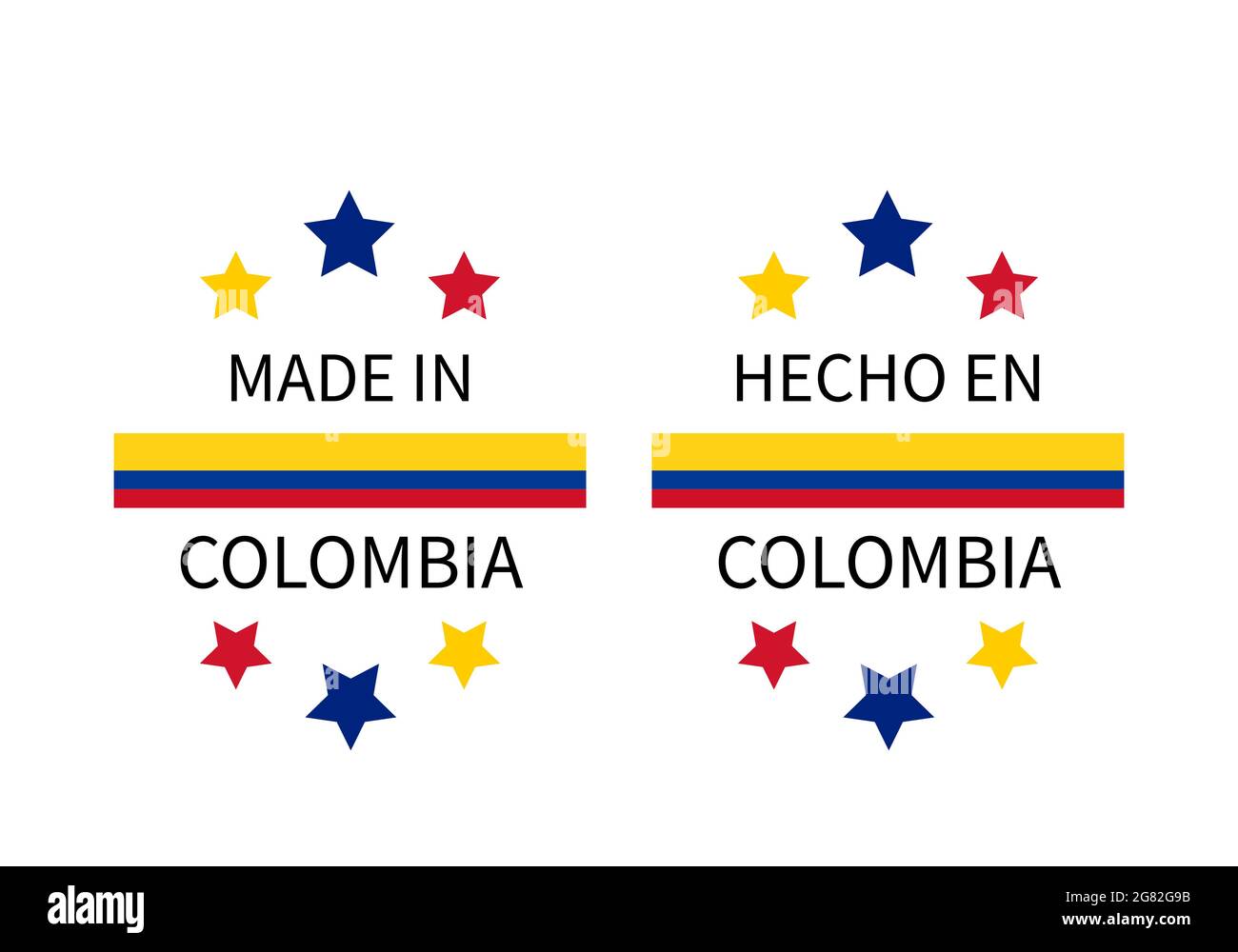 Made in Colombia labels in English and in Spanish languages. Quality ...